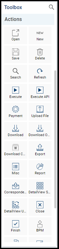 Forms Toolbox Actions Section